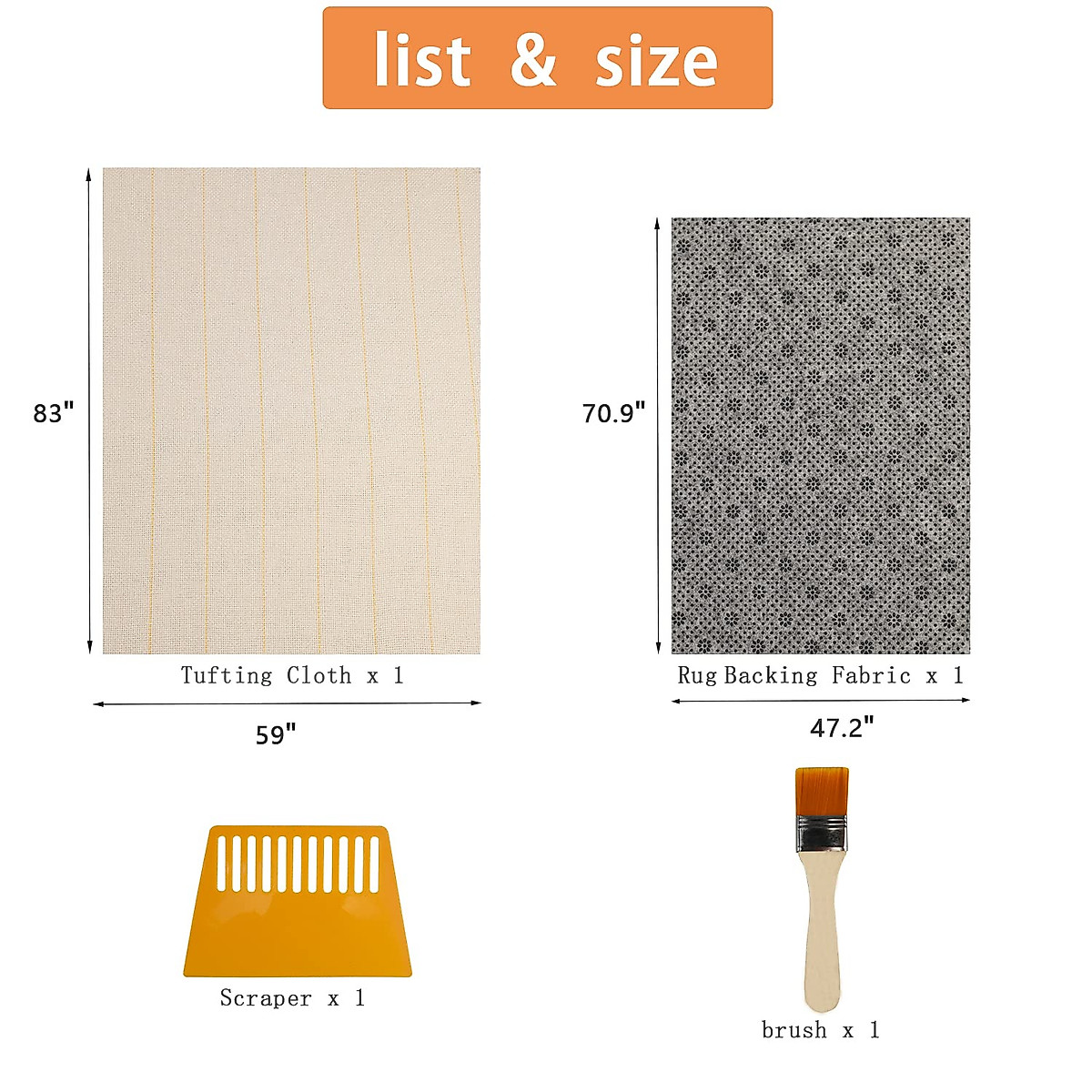 83"x59" Primary Tufting Cloth with Marked Lines, 70.9"x47.2" Tufting Non-Slip Rug Backing Fabric, Large Monk Cloth Kit,Rug Tufting Supplies,Rug Making Supplies