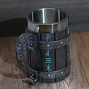 nordic viking rune mug Beer tankard Cup for men viking gift norse decor stainless steel wooden viking coffee cool mug viking gift for men beer cup stein