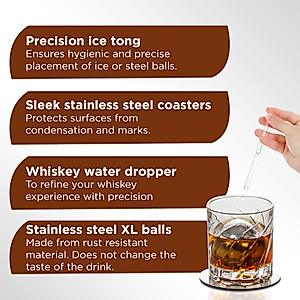 TEAVAS Whiskey Glass Gift Set with Drinking Glasses, Metal Ice Balls, Coasters & Ice Tongs - Bar Glasses for Scotch & Bourbon - Bartender Kit - Birthday Gifts for Friends & Family
