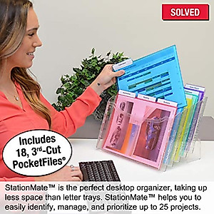 Ultimate Office StationMate StepUp Polystyrene File Desktop Organizer with 18, 3rd-Cut PocketFile Project Files, Clear