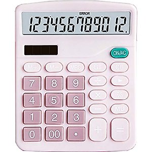 DEXIN Pink Office Desk Calculator, 12-bit Solar Battery Dual Power Standard Function Electronic Calculator with Large LCD Display (1PACK，Pink)