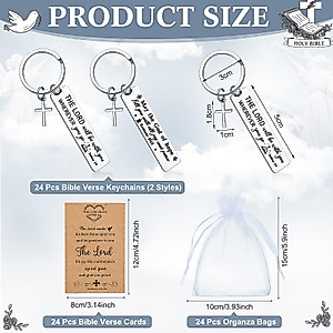 Siifert 24 Sets Christian Keychain Bible Verse Cross Keychain Bulk Religious Prayer Gifts for Women Men Christmas (Silver,Rectangle)