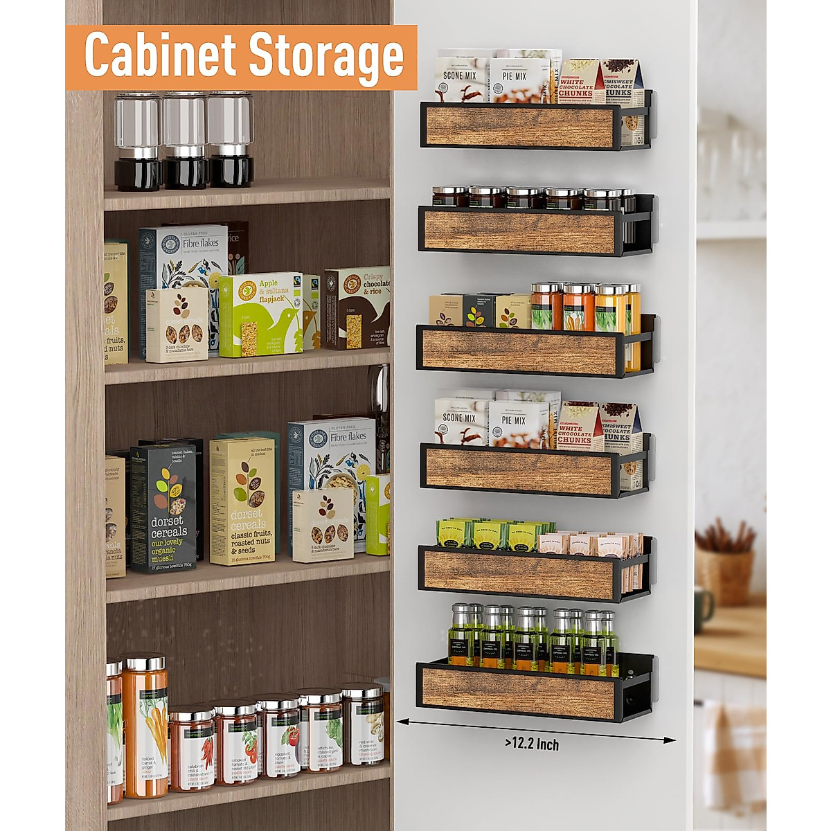 beibeiqi Spice Rack Organizer for Wall, Adhesive Hanging Organizer -3 Packs Storage Rack Zero Installation with 3 Hooks for Refrigerator and Cabinet,Microwave,Camper