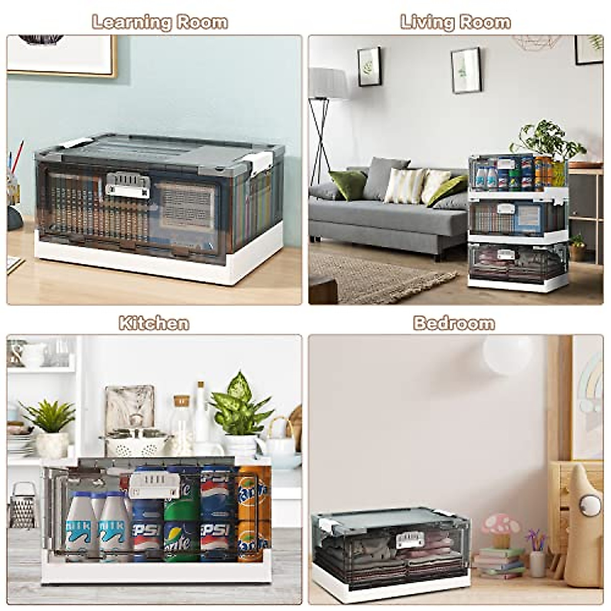 Dollox 2 Pack Plastic Storage Bins with Lids, Stackable Clear Storage Bins Storage Cart Foldable Box with Wheels Storage Box Totes for Home Room Organizer