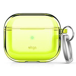 elago Clear Case Compatible with AirPods 3 Case Cover - Compatible with AirPods 3rd Generation Case 2021 with Keychain, Gel Tape Included, Reduced Yellowing, Protective, Wireless Charging[Neon Yellow]