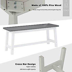 Solid Wood 4 PC Dining Table and Chair Set, Bench, Rectangular, Modern Farmhouse Dinette Table Set for Kitchen, Dining Room, Easy Assembly