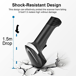 JRHC Bluetooth QR Barcode Scanner, PDF417 Rechargeable Code Scanner Wireless, Data Matrix 2D Barcode Rearder Cordless Connect Smart Phone, Tablet, PC, CCD Code Reader Work with Windows, Mac,Android