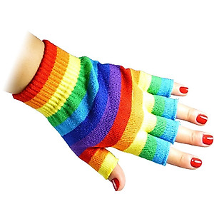 Bienvenu Unisex Half Finger Gloves Kint Convertible Fingerless Winter Mitten, Rainbow