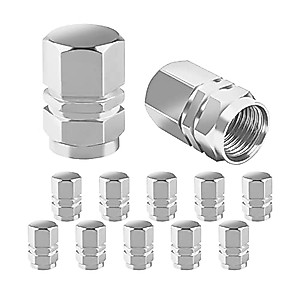 Car Tire Valve Stem Cap, 12 Pcs Wheel Valve Covers, Leak-Proof Air Caps Cover, Airtight Aluminum Alloy Hexagon Shape Tyre Accessory, Universal for Auto, Truck, SUV, Motorcycle, Bike (Silver)
