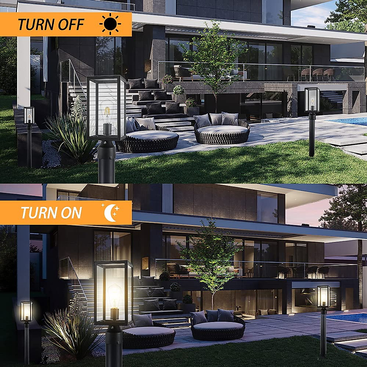 Windben Dusk to Dawn Outdoor Post Light,Lamp Post Light Fixture,Post Lantern with Pier Mount Base,Matte Black,Suitable for Gardens,Yards,Passages or Entrances, etc