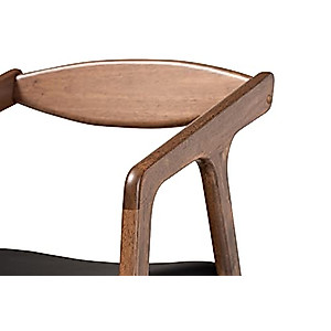 Baxton Studio Harland Mid-Century Modern Black Faux Leather Upholstered and Walnut Brown Finished Wood 2-Piece Dining Chair Set