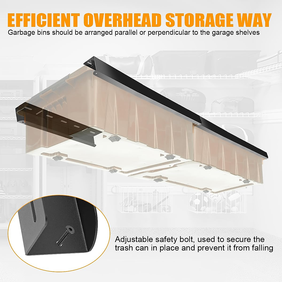 GLOBLED Overhead Garage Storage Rack, Ceiling Garage Storage Bracket, Heavy Duty Ceiling Storage Racks for Garages, Sheds, Storerooms, Adjustable Width and Orientation(Black,1 Bin)