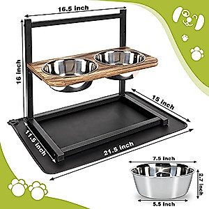 Emfogo Dog Bowls Elevated Dog Bowls Stand Adjustable Elevated 3 Heights5in 9in 13in with Spill Proof Mat Raised Dog Bowl for Large Dogs 16.5x16 inch