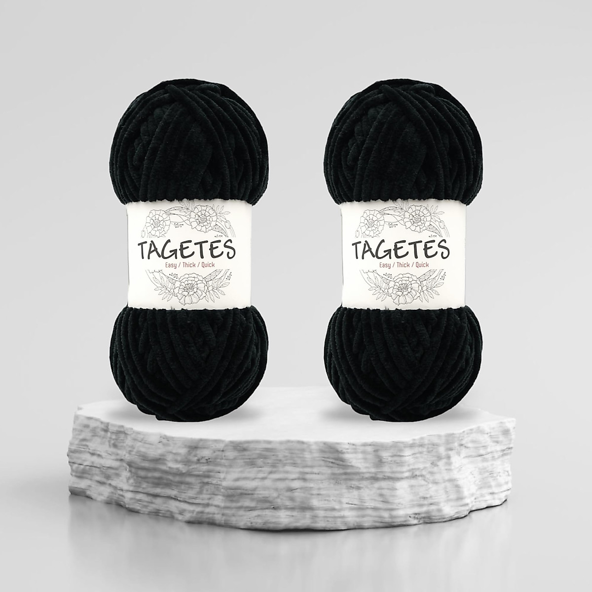 Tagetes Velvet Chenille Yarn (100 gr 132 yds x 2) 264 yds Baby Blanket Yarn, Amigurumi Yarn, Crochet and Knitting Yarn, Super Bulky, Soft, Chunky Yarn (Black)