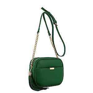 V+BENIE Tassel Small Crossbody Bag with Chain Strap Small Purse Handbags for Women, Camera Bag Kelly Green