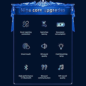 topliu Digital Display Bluetooth 5.1 Earbuds, Touch-Control Noise Reduction TWS-Headphones, with Breathing Lamp, 200mAh, for Sports Working Music