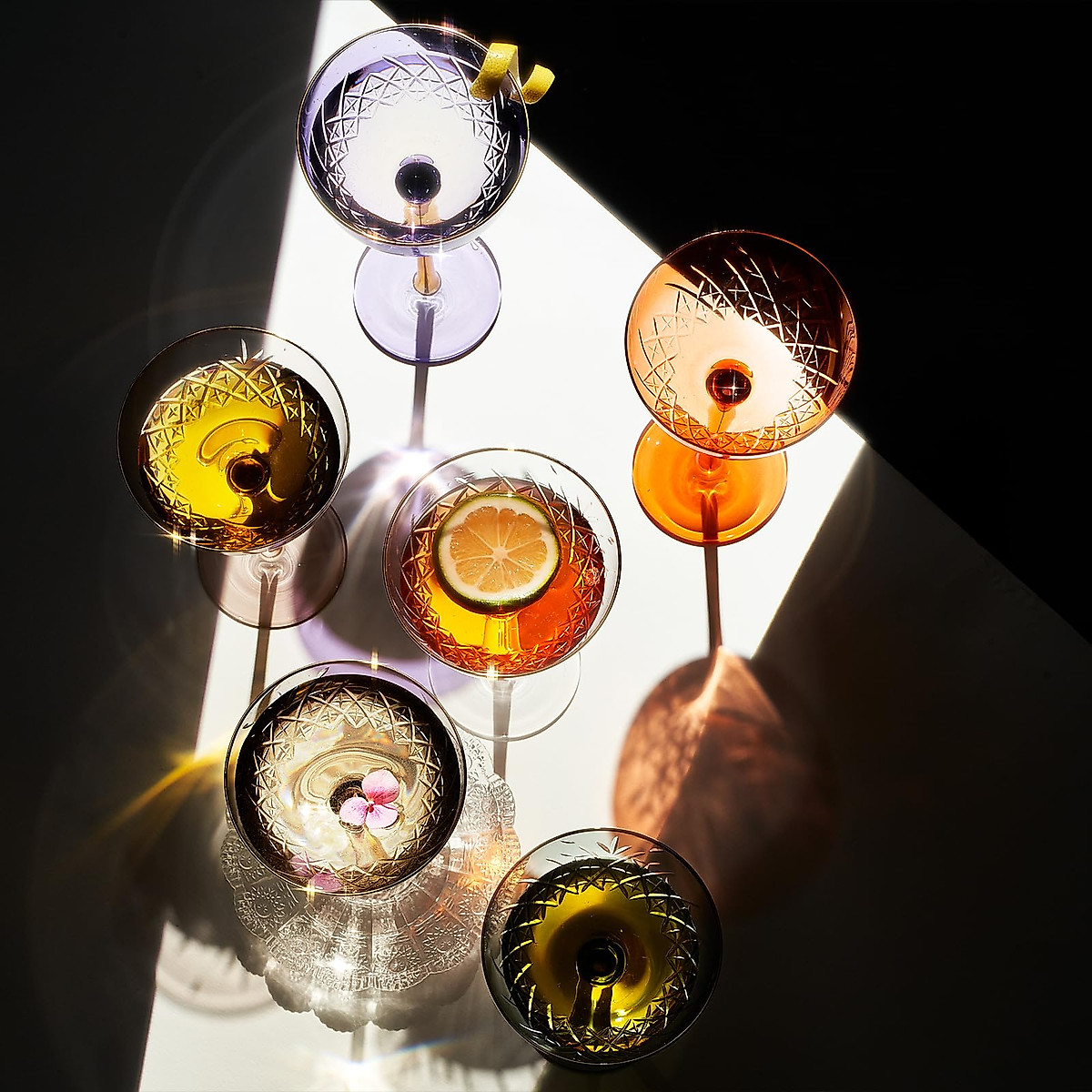 Vintage Art Deco Coupe for Champagne, Martini, Cocktails | Set of 6 | 7 oz Classic Cocktail Glassware - Manhattan, Cosmopolitan, Sidecar, Crystal Speakeasy Style Saucer Goblets Coupes with Stems