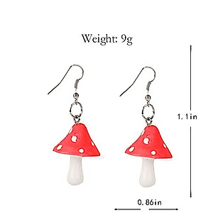 Cute Polka Dot Mushroom Drop Dangle Earrings Fun Simulation Mushroom Resin Earrings for Women Girls Food Jewelry (Red)