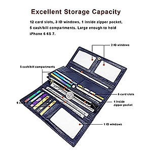 SHUIBIAN Women's RFID Blocking Genuine Leather Clutch Wallet Multi Card Holder Organizer Ladies Purse with Zipper Pocket (blue2)