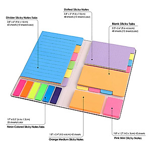 Sticky Notes Set, Divider Self-Stick Notes Pads Bundle with Bookmark Index for Planner Bullet Journaling Notebook Textbook Calendar, School Home Office Supplies. 402Pcs Divider Sticky Notes