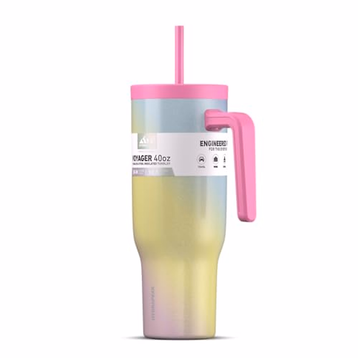 Hydrapeak Voyager 40 Oz Stainless Steel Tumbler with Handle, Insulated Water Bottle With Straw & Lid, Cupholder Friendly Reusable Travel Mug (Swirl)