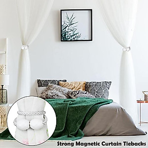 Hangtty 6 Pack Strong Magnetic Curtain Tiebacks Rope Decorative Curtain Tie Backs Magnetic Curtain Holders for Drapes Window Treatment Holdbacks, White