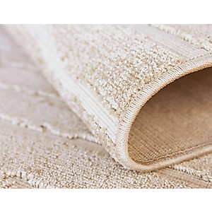 Unique Loom Sabrina Soto Outdoor Collection Geometric, Modern, Vibrant, Striped Carved Area Rug, 2 ft x 8 ft, Beige