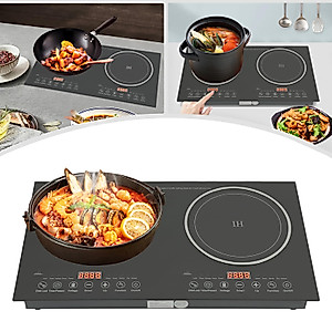 Electric Induction Ceramic Cooker,Countertop 2 Burner Cooktop Portable Cooker,2 Burners Induction Cooktop Electric Hob Cook for Camping,RV (1200W Induction Cooker+ 1200W Super Power)