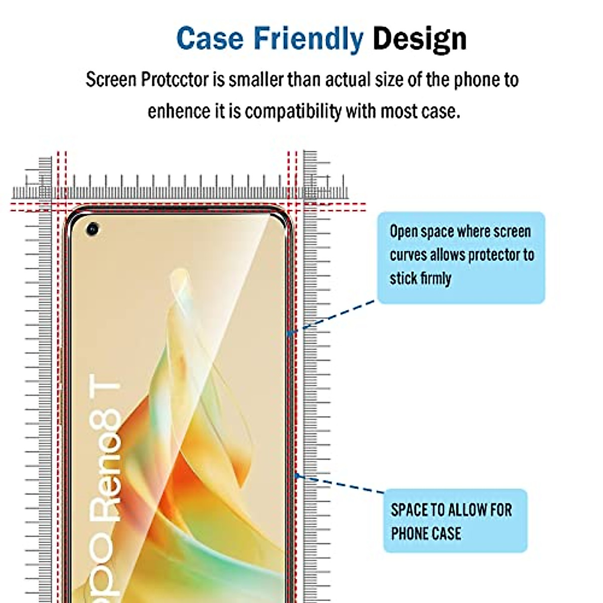 Natbok 2 Pack for OPPO Reno 8T 4G Screen Protector,9H Tempered Glass Film,HD Clear Scratch Resistant,Case Friendly Bubble-Free Easy Installation for OPPO Reno 8T 4G Glass Screen Protector