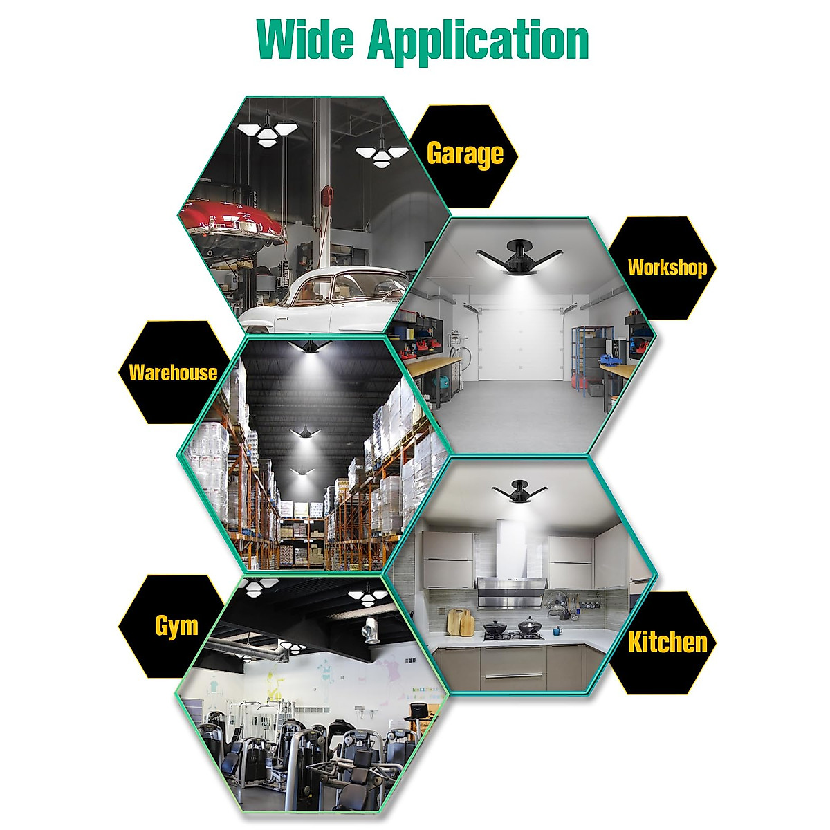 STODER Garage Lights Ceiling LED Adjustable Angles 120W 12000 Lumens 6500K Daylight Deformable Garage Ceiling E26/E27 Light Suitable for Garage Shop Basement Workshop (2Pack)