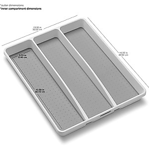 madesmart Antimicrobial Classic Large Utensil Tray Soft Grip, Non-Slip Kitchen Drawer, Multi-Purpose Home Organization, EPA Certified, 3 Compartments, White