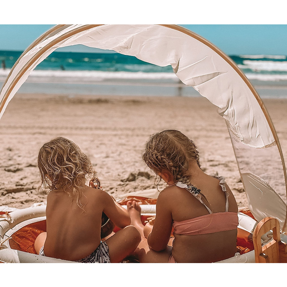 TIIPI Kids Beach Pool - Inflatable Beachside Palace for 2 with Pivoting Sun Shade Cover Canopy for Baby, Supported Sitter & Toddler- Large Bag for Filing - Swimming Pool Carrying Case - 2.5 LBS Light