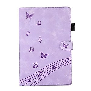 Business Special Butterfly Phonogram Pattern Cover with 2 Credit Card Slots Pencil Holder Kickstand Protective Case for iPad Air 4 2020-Purple