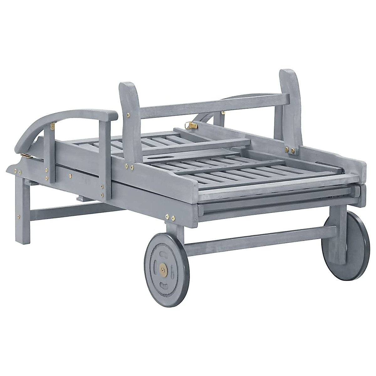 Tidyard Folding Sun Lounger with Armrest and Cushion, Garden Acacia Wood Footrest and Backrest Adjustable Chaise Lounge Chair, Gray Wooden Sunlounger for Pool Balcony Outdoor Furniture