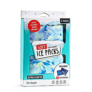 Cool Coolers by Fit + Fresh, Reusable Soft Ice Packs, 2PK, Berry Geo & Navy & by Fit + Fresh, Reusable & Flexible Soft Ice Packs, Perfect for Insulated Lunch Bag,2PK, Aqua Tie Dye