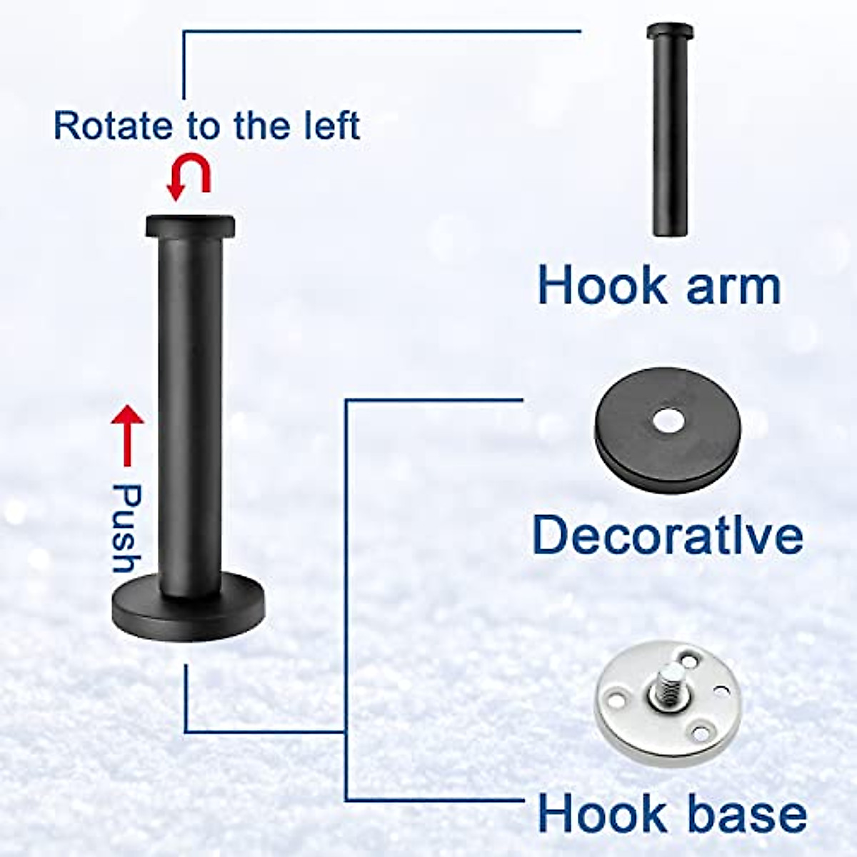 Augiimor 4Pcs Matte Black Round Hooks,Stainless Steel Black Robe Towel Hooks,Round Wall Towel Hooks Black Utility Shower Towel Hanger for Bedroom Bathroom & Kitchen (6"/15.2cm Length)