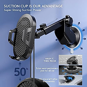 Madeggs Car Phone Holder Mount, [Strong Suction Cup] [Military Grade Durable] for Windshield and Dashboard, Adjustable Long Arm Compatible with iPhone 14 Pro Max and All Smartphones, Black