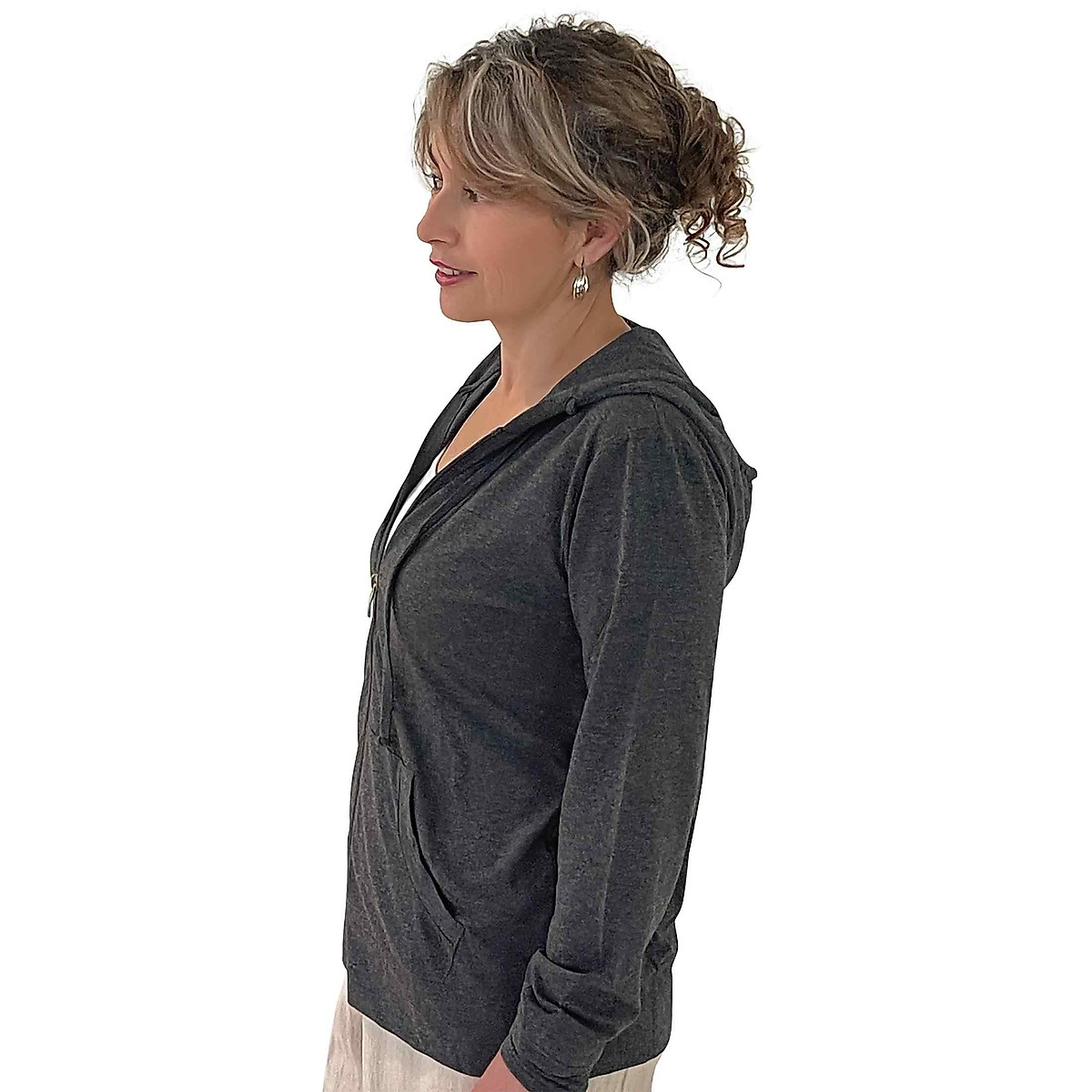Women's Active Casual Thin Cotton Zip Up Hoodie Jacket, Charcoal Grey, Medium, 1 Piece