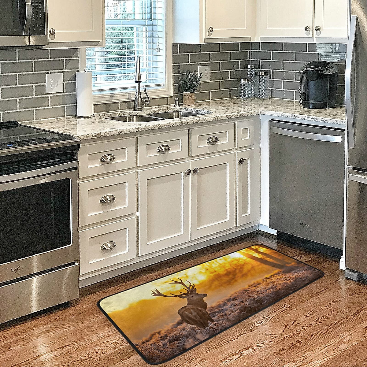 susiyo Red Deer in Morning Sun Kitchen Rug Floor Mat Non-Slip Anti Fatigue Memory Foam Comfort Standing Mats for Entryway Hallway Bathroom Welcome Doormat 39x20inch