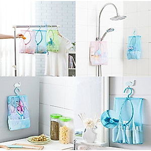 yueton 3pcs Colorful Hanging Mesh Bag, Bathroom Shower Storage Organizer Set Hamper Bag Closet Rack Clothes Clip Collection Bag