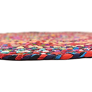 Unique Loom Braided Chindi Collection Area Rug - Layer (3' 3" Round, Multi/ Blue)