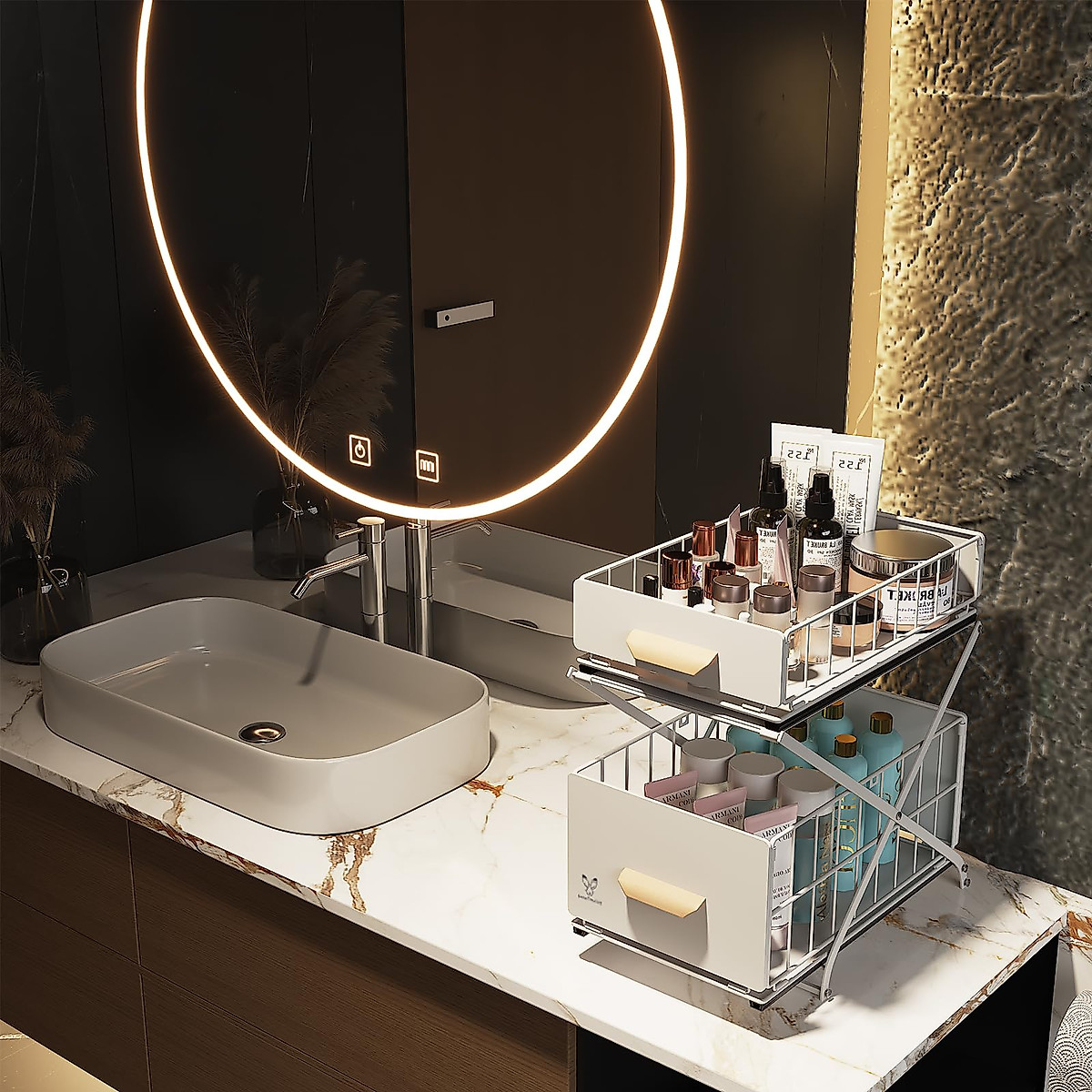 SweeTinytwo Adjustable Under Sink Organizer - 2 Tier Storage Rack with Height Adjustment, Bathroom Cabinet Storage Solution for Kitchen, Expandable Shelf for Under Sink Organization (40cm, white)