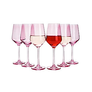 Pink Colored Wine Glass Set, 14 oz Glasses Set of 6, Birthday Gift, Wife, Girlfriend, Mom, Blush Colored Tall Stemmed, Water Glass, Color Tumbler, Pretty Viral Beautiful Glassware - Blushed Pink