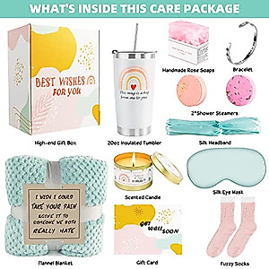 Get Well Soon Gifts for Women, 12 Pcs Care Package Get Well Gift Basket for Sick Friends After Surgery, Feel Better Self Care Gift, Sympathy Gifts Thinking of you Box for Women Mom Her w/Cyan Blanket