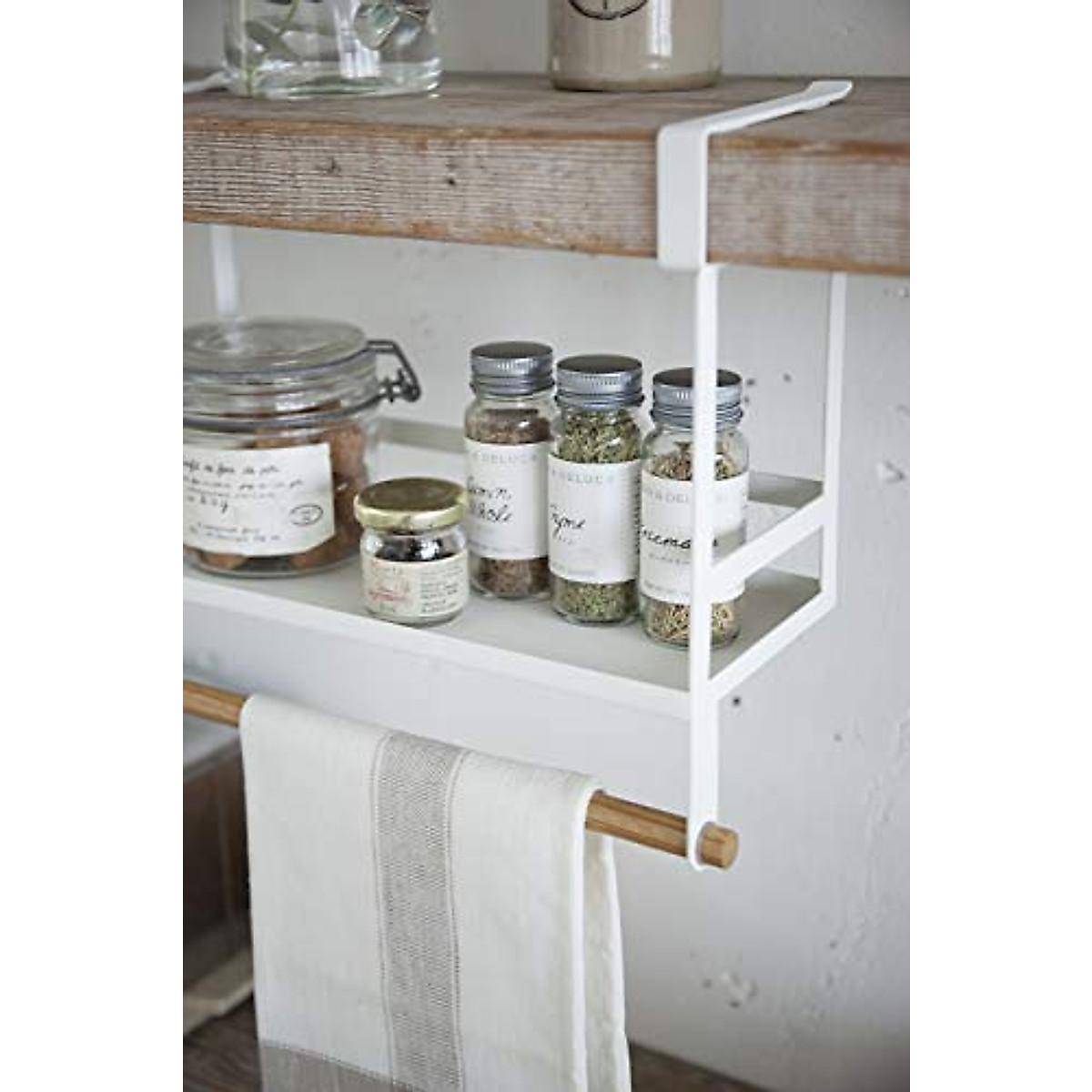 Yamazaki Home Undershelf Shelf Spice Rack-Kitchen Storage, Cabinet Organizer | Plastic + Wood, One Size, White