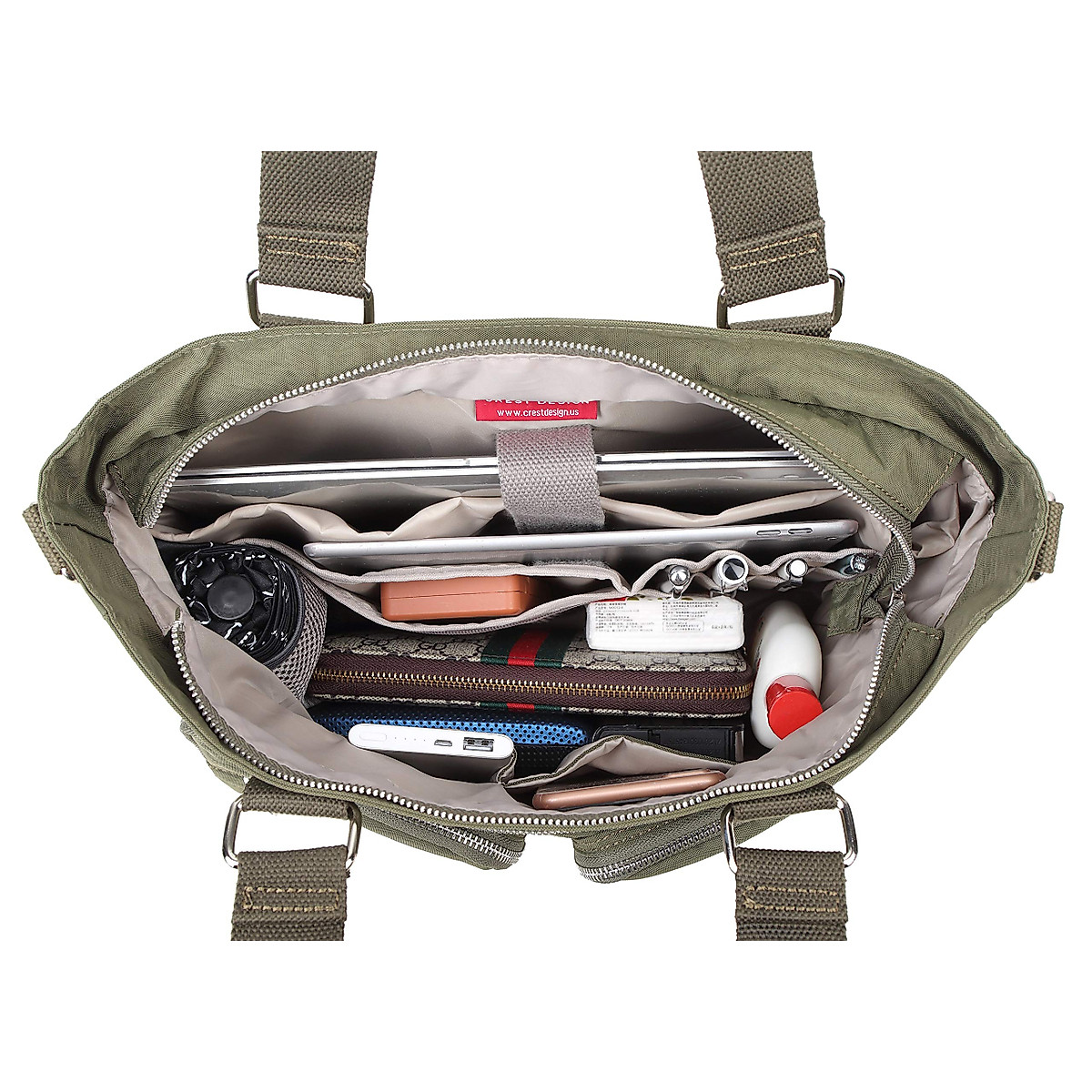 Crest Design Nylon Shoulder Bag Handbag, Teacher Nurse Tote Organizer (Army Green)