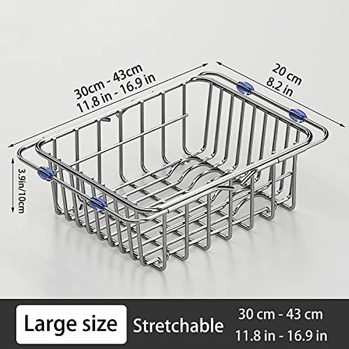PEAKXCAN Retractable Stainless Steel Kitchen Draining Rack, Sink Draining Basket, Fruit and Dish Rack, Dish Washing Basket, Draining Bowl Rack
