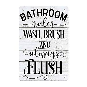 Crapopo Bathroom Rules Wash Flush Wall Sign Decor,Funny Vintage Retro Poster Paintings Cute Bathroom Decor Picture Vertical,8x12inches.
