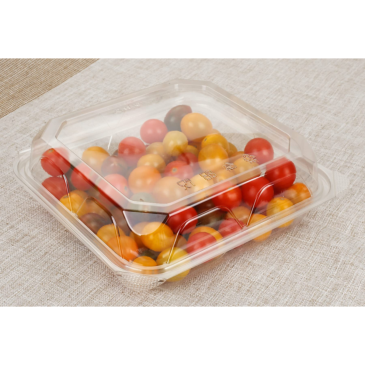 Golden Apple, Clear Plastic Square Hinged Food Container, 8" Length x 8" Width x 3" Depth, 20pieces