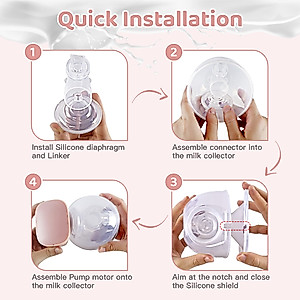 Kompoll Wearable Breast Pump Portable Electric Hands-Free Breast Pump with 2 Mode & 5 Levels, Wireless Worn in-Bra Painless Breastfeeding, Pink